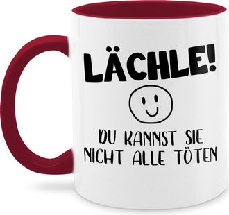 Shirtracer Tasse Tassen 325ml - Statement Sprüche - Lächle du kannst sie nicht alle töten Emoticon schwarz - 325 ml - Bordeauxrot - kaffeetasse mit spruch arbeit