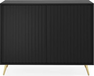 Selsey Kommode Schrank Aufbewahrungsschrank 104 cm 2 T&uuml;ren 4 F&auml;cher Schwarz Goldene Beine Bello