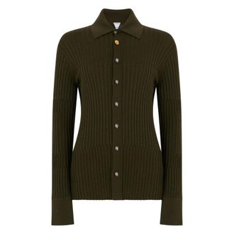 Bottega Veneta Femme, Pulls, Vert, Taille: S Cashmere And Silk Rib Shirt