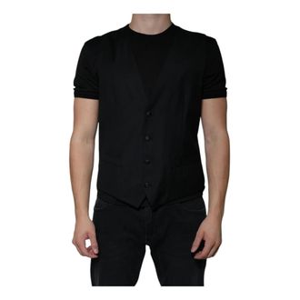 Dolce & Gabbana Schwarze Wollmischung Weste Kleid Weste - - Suits - Herren - Schwarzk - XL