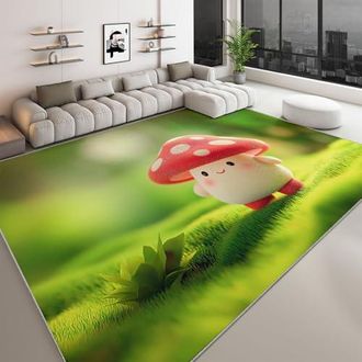 Generic Tapis Vert Lavable pour Salon, Tapis &agrave; Poils Courts Antid&eacute;rapant Mignon Dessin Anim&eacute; For&ecirc;t Champignons pour Enfants Bureau Salle &agrave; Manger Cuisine et C