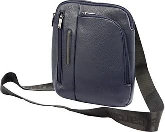 Pierre Cardin Sachet pour Homme 100% Cuir Naturel Sangle réglable 140 cm Verticale Poche Avant pour Portefeuille Téléphone Documents Moderne Confortable Couleur Ble