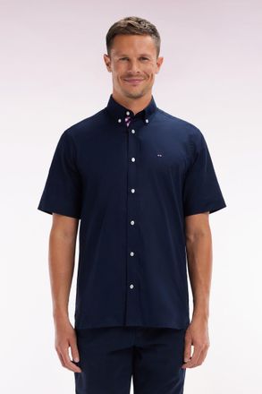 Eden Park Chemise &Agrave; Manches Courtes En Coton Marine Broderie Et Patte De Boutonnage Cercl&eacute;es Coupe Droite