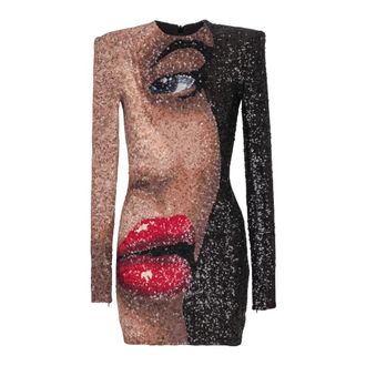 Balmain Kurzes besticktes Kleid mit Face-Motiv - - Dresses - Damen - Mehrfarbig - S