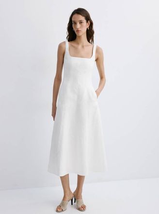 Mango Robe &eacute;vas&eacute;e en lin blanc - Femme - XS - MANGO