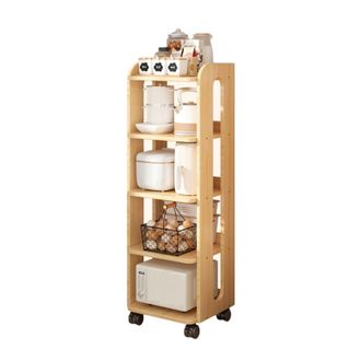 Generic Bodenstehender, Schmaler Aufbewahrungswagen, Massivholz-Aufbewahrungsregal, Offener Organizer-Wagen Mit R&auml;dern, for Schmale Stellen Im Badezimmer, W&auml;s