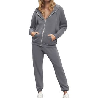 Generic Surv&ecirc;tement pour femme - Couleur unie - Manches longues - Sweat &agrave; capuche avec cordon de serrage - Sweat &agrave; capuche - Fermeture &eacute;clair - Surv&ecirc;tement de