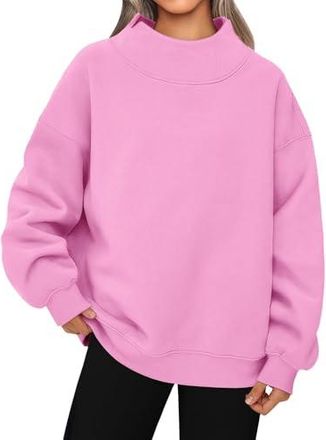 Generic Sweat &agrave; capuche surdimensionn&eacute; &agrave; col roul&eacute; et manches longues pour femme, rose, XXL