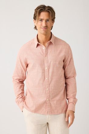 Knowledge Cotton Apparel Herren vegan Hemd Dune Regular Stripe Rot