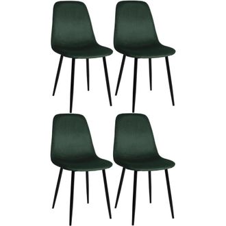 Clp Lot de 4 chaises de salle &agrave; manger Napier vertes, velours