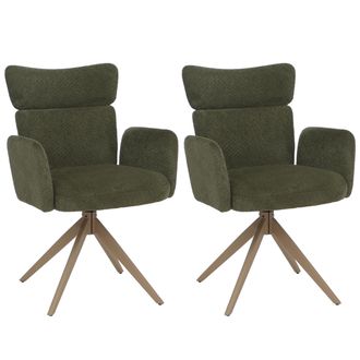Mendler 2er-Set Esszimmerstuhl HWC-N11, Stuhl, drehbar Auto-Return Stoff Boucl&eacute; 350g/m&sup2; &Ouml;ko-Tex - gr&uuml;n, Beine Holz-Optik