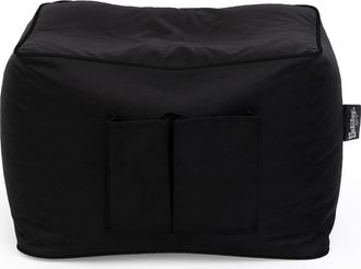 BuBiBag Sitzsack Hocker Rechteckig gef&uuml;llt 35x50x40 cm - Gaming Sitzw&uuml;rfel mit Seitentaschen - Robuster Fu&szlig;hocker Indoor & Outdoor - Schwarz mit farbigem Rand