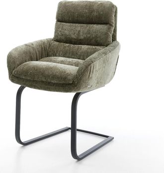 DELIFE Freischwinger Abelia-Flex mit Armlehnen Chenille Olive Freischwinger flach Schwarz, Esszimmerstühle