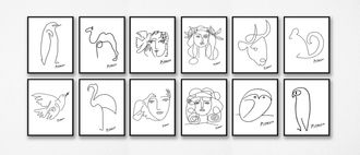 Generic Wandkunst Dekoration Picasso Drawn Lines Zeichnen Poster Drucke BIG SETS (T&auml;nzerin Wandkunst Picasso Bull Head Zeichnung, Picasso Bull Line Kunstdruck
