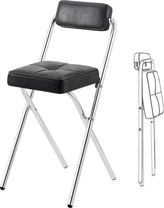 Generic Quadratischer, Gepolsterter Fr&uuml;hst&uuml;ckshocker, Klappbarer Barhocker in Tresenh&ouml;he mit R&uuml;ckenlehne, f&uuml;r Zuhause und K&uuml;che, Tragkraft 150 Kg(Black White,