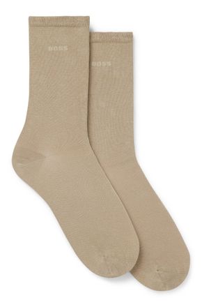 HUGO BOSS Businesssocken BOSS 2P RS Uni Logo CC W, Damen, Gr. 39-42, beige (medium beige 261), Baumwolle, unifarben, normal, Socken, mit BOSS Schriftzug