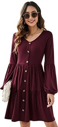 KOJOOIN Robe tunique élégante pour femme - Style bohème - Col en V - Robe décontractée avec boutonnière sur toute la longueur - Robe de plage (emballage réuti