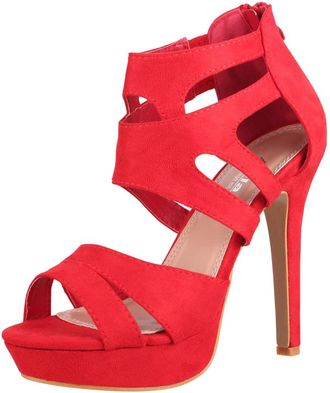 Elara Damen Pumps Offen Stilettos High Heels Chunkyrayan LL85-Rot-35