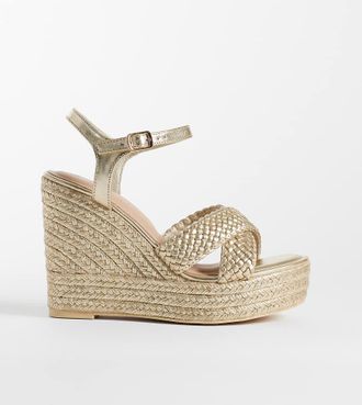 New Look Sandales compens&eacute;es &agrave; brides crois&eacute;es effet tress&eacute; - Dor&eacute;