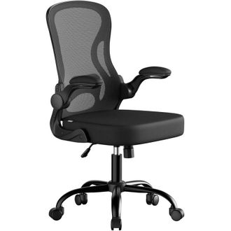 Songmics Chaise de Bureau Ergonomique, en Maille, Fonction Bascule, Accoudoirs Rabattables, Noir