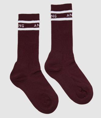 Anine Bing Chaussettes Sully Sporty Burgundy And White Stripe