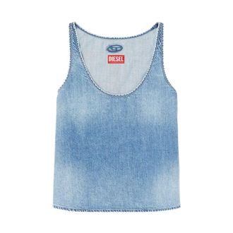 Diesel Femme, Tops, Bleu, Taille: 36 FR Top &agrave; encolure d&eacute;gag&eacute;e