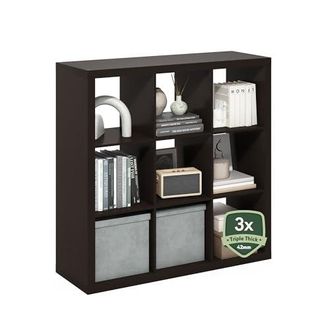 Furinno Cubicle B&uuml;cherregal, 9-W&uuml;rfel B&uuml;cherregal, Cube-Organizer mit dreifach dickem Rahmen, Bookcase, 15.4 x 43.8 x 43.4, f&uuml;r Homeoffice, Wohnzimmer, Schwar