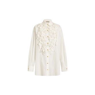 Alberta Ferretti Baumwollhemd mit Blumenapplikationen - - Blouses & Shirts - Damen - Beige - S