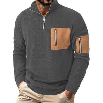 Generic Sweat-shirts pour homme - Veste polaire pour homme - Fermeture éclair intégrale - Léger - Col montant - Veste chaude décontractée dextérieur - Manteau