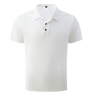 Generic Polo &agrave; col basculant pour homme - T-shirt Henley grande taille l&eacute;ger et respirant - Haut &agrave; manches courtes avec bouton 1/4 - Couleur unie - Chemises d