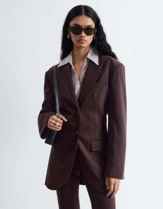 & Other Stories ensemble coordonn&eacute; blazer en m&eacute;lange de laine &agrave; taille fronc&eacute;e marron chocolat