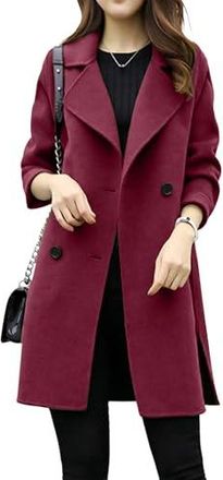 Generic Manteau long caban pour femme, crois&eacute;, veste dhiver &agrave; col &agrave; revers, trench-coat &eacute;l&eacute;gant, rouge bordeaux, taille XX-Large