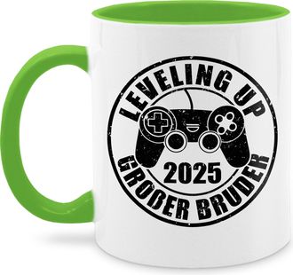 Shirtracer Tasse Tassen 325ml - Leveling up großer Bruder 2025-325 ml - Hellgrün - geschenk tasse+großer+bruder big brother geschwister fuer den grossen große br