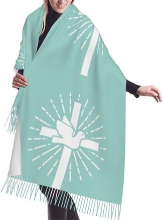 Generic Femme Hiver Echarpe Croix Chrétienne Jésus Châles Foulards Grande Écharpe Châles Longue Shawl Scarves Pour Mariage Party Soiree