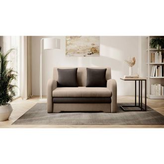 E-MEUBLES Sofa mit Schlaffunktion und Bettkasten Couch für Wohnzimmer Schlafsofa Sofagarnitur Polstersofa - 130x85x103 cm - amiro (Beige + Braun - Nube 20 + 22