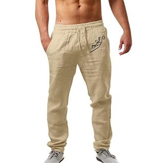 Generic Pantalon en lin pour hommes &eacute;t&eacute; : pantalon de plage avec taille &eacute;lastique pantalon d&eacute;t&eacute; avec imprim&eacute; pantalon d&eacute;contract&eacute; pantalon en tissu l&eacute;ger resp