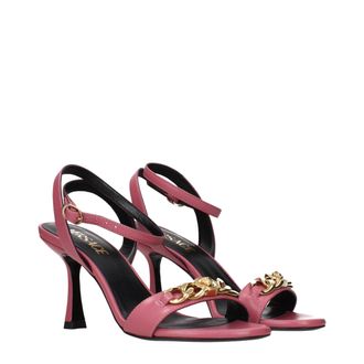 Versace Leather Chain-Detail Sandal Heel - Pink