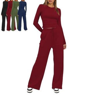 Generic Ensemble d&eacute;contract&eacute; pour femme T-shirt fronc&eacute; et pantalon &agrave; cordon de serrage, C, XXL