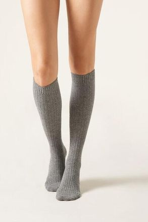 Calzedonia Lange Gerippte Damensocken Mit Wolle Und Kaschmir Grau