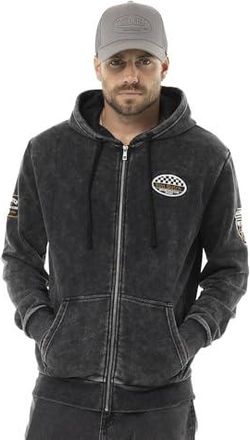Von Dutch Sweat zipp&eacute; Homme &agrave; Capuche en Molleton et Acid Wash avec Patchs, Gris Taille S