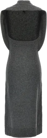 Courr&egrave;ges Wool Over-the-Shoulder Drap&eacute; Dress - Charcoal