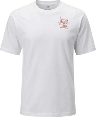 New Balance Homme, Tops, Blanc, Taille: XL T-shirt en coton &agrave; manches courtes imprim&eacute;
