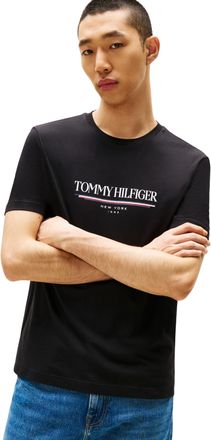 Tommy Hilfiger Herren T-Shirt Kurzarm Brand Love Tee aus Baumwolle, Schwarz (Black), XXL