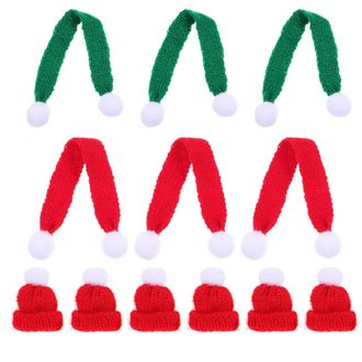 DOITOOL Gestricktes Weihnachtsdeko Satz mit 12 Kleiner M&uuml;tzen und Schals Rote und Gr&uuml;ne Flaschendeko f&uuml;r Weihnachtsbasteln und Partydekoration