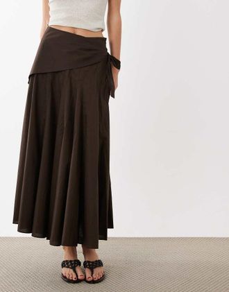 Mango Jupe longue 100 % coton avec foulard - Marron