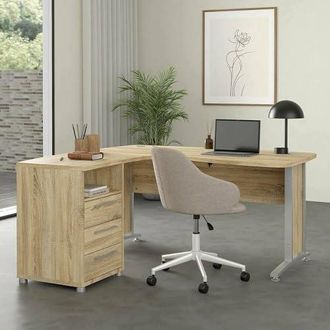 Dmora Schreibtisch Sidonia, Mehrzweckschreibtisch, B&uuml;rotisch f&uuml;r PC, Eckschreibtisch, 159x150 h75 cm, Grau und Eiche