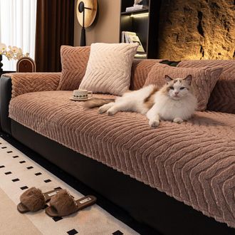 Generic Neue waschbare Flanell-Sofabezug - Rutschfester Sofaschutz f&uuml;r Eck- und Einzelsitzkissen-Couches Darkbrown 30 * 50cm/11.81 * 19.69inLumbar Pillow Cove