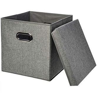 Amazon Basics Cubes de rangement pliables en toile de jute - Lot de 2, Gris