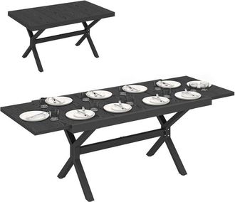 OUTSUNNY Table de jardin extensible - Outsunny - plateau aluminium effet bois 8-10 personnes - 214x85x73cm - gris anthracite