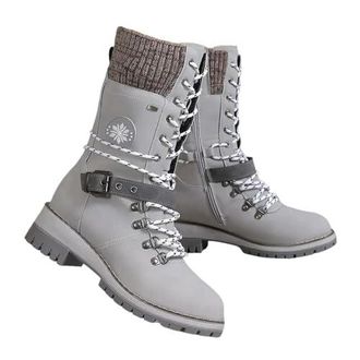 Generic JJDFW Bottes pelucheuses de couleur unie avec semelle souple &agrave; talon &eacute;pais et doublure en polaire antid&eacute;rapante pour lhiver, gris clair, 36 1/3 EU